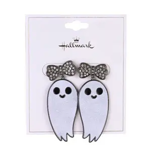 HALLMARK Ghost Drop Earrings With Rhinestone Bow Studs