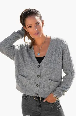LASCANA Cable Knit Cardigan - Grey Heather