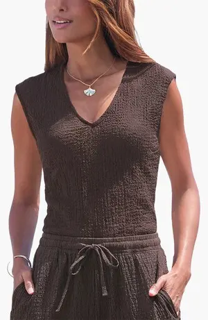LASCANA Sleeveless Textured Top - Brown