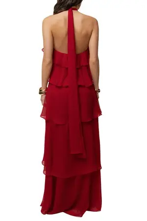 JLUXLABEL Halterneck Tiered Ruffle Maxi Dress