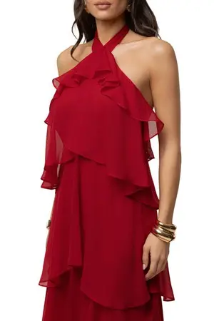 JLUXLABEL Halterneck Tiered Ruffle Maxi Dress