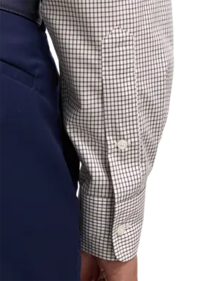 PAUL FREDRICK Cotton Buttondown Collar Broadcloth Classic Contrast Trim Button Cuff Long Sleeve Shirt - Brown/white