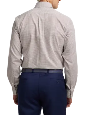 PAUL FREDRICK Cotton Buttondown Collar Broadcloth Classic Contrast Trim Button Cuff Long Sleeve Shirt - Brown/white