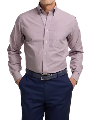 PAUL FREDRICK Cotton Buttondown Collar Broadcloth Slim Contrast Trim Button Cuff Long Sleeve - Red