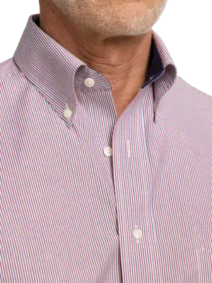 PAUL FREDRICK Cotton Buttondown Collar Broadcloth Slim Contrast Trim Button Cuff Long Sleeve - Red