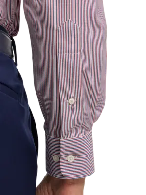 PAUL FREDRICK Cotton Buttondown Collar Broadcloth Slim Contrast Trim Button Cuff Long Sleeve - Red