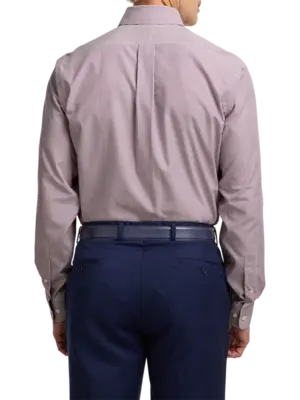 PAUL FREDRICK Cotton Buttondown Collar Broadcloth Slim Contrast Trim Button Cuff Long Sleeve - Red