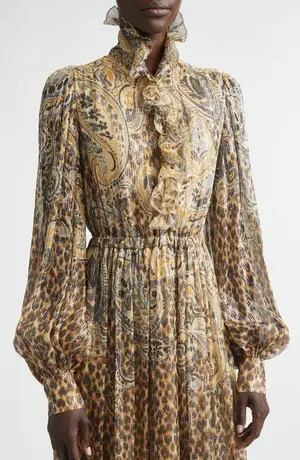 Etro Silk Blend Metallic Plissé Maxi Dress