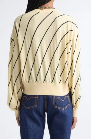 Versace Diagonal Stripe Wool Intarsia Cardigan - Cream