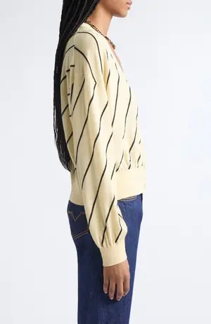 Versace Diagonal Stripe Wool Intarsia Cardigan - Cream