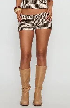 Princess Polly Olimpia Belted Micro Shorts - Brown Stripe