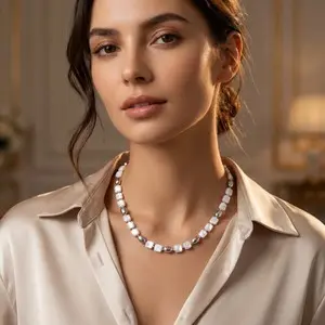BLISS DIAMOND Pina Square Pearl Necklace