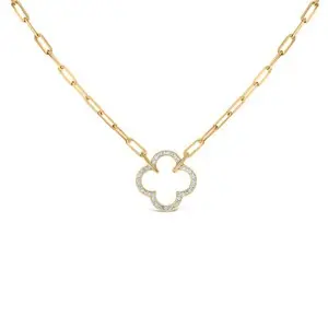 HAUS OF BRILLIANCE Gold Vermeil 1/10 Cttw Diamond Paperclip Chain Clover Pendant Necklace - Silver