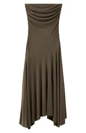 Mango Asymmetrical Draped Strapless Jersey Dress