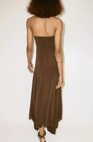 Mango Asymmetrical Draped Strapless Jersey Dress