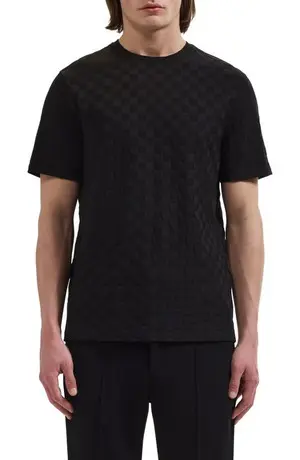 Bugatchi Check Jacquard Mercerized Cotton T-shirt - Black