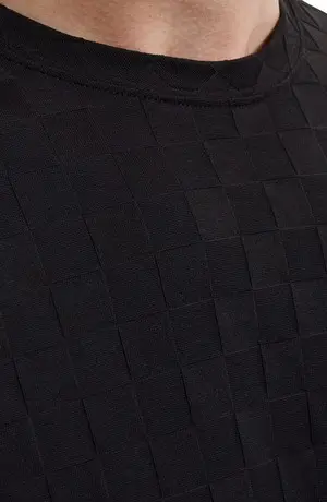 Bugatchi Check Jacquard Mercerized Cotton T-shirt - Black