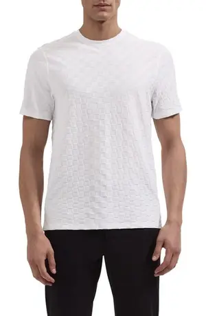 Bugatchi Check Jacquard Mercerized Cotton T-shirt - White
