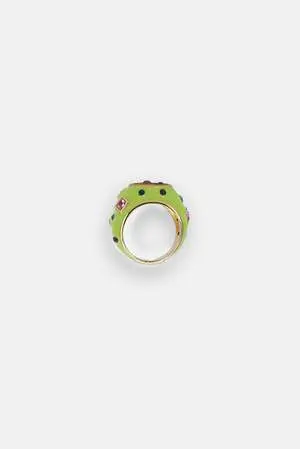 MOI MÊME MILANO Enamelled Ring With Crystals - Verde