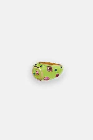 MOI MÊME MILANO Enamelled Ring With Crystals - Verde