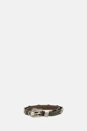 GOLDEN GOOSE Golden Goose Brown Washed Leather Lace Belt With Floral Embroidery Marrone