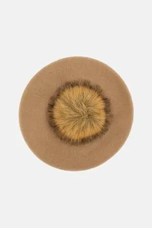 Borsalino Wool Felt Cap With Fur Pom Pom - Beige