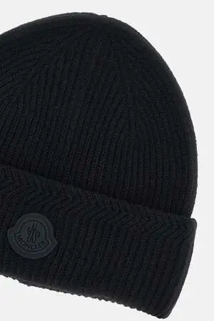 Moncler Ribbed Wool Blend Beanie - Black