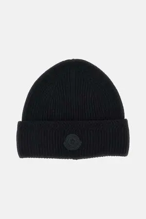 Moncler Ribbed Wool Blend Beanie - Nero