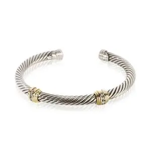 David Yurman Yellow Gold & Sterling Silver Diamond Cable Station Bracelet - Yellow_gold/sterling_silver