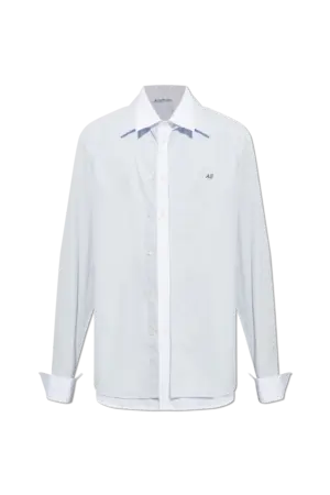 Acne Studios Cotton Shirt With Embroidered Logo - Light Blue