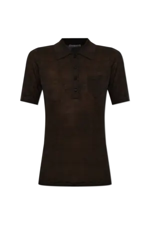 Acne Studios Acne Studios Silk Polo Shirt With Pocket Brown