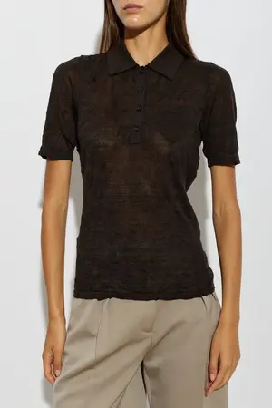 Acne Studios Silk Polo Shirt With Pocket - Brown