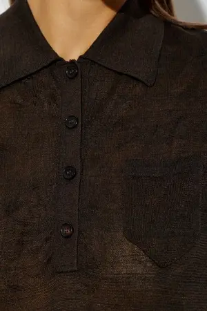 Acne Studios Silk Polo Shirt With Pocket - Brown