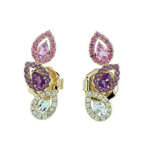 ARTISAN 14k Yellow Multi-gemstone Pear Halo Drop Stud Earrings - Gold