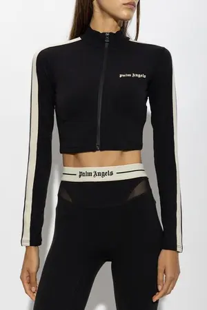 Palm Angels Cropped Logo Print Zip-up Sweatshirt