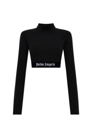 Palm Angels Cropped Logo Turtleneck Top