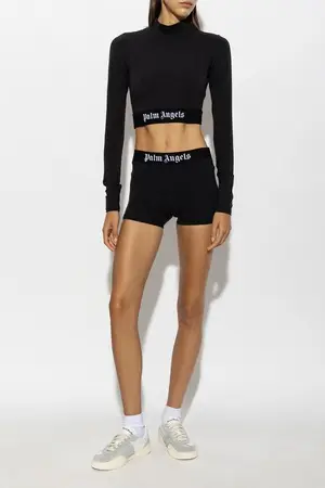 Palm Angels Cropped Logo Turtleneck Top
