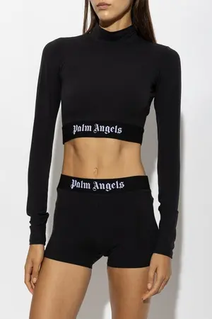 Palm Angels Cropped Logo Turtleneck Top