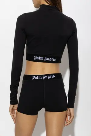Palm Angels Cropped Logo Turtleneck Top