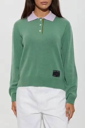Marni Cashmere Long-sleeve Polo With Contrast Collar
