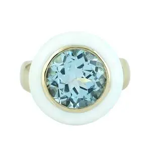 ARTISAN 14k Yellow Enamel And Blue Topaz Ring