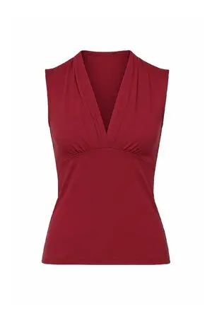 CONQUISTA Burgundy Viscose-elastane Jersey Sleeveless Top With Draped Neckline - Red