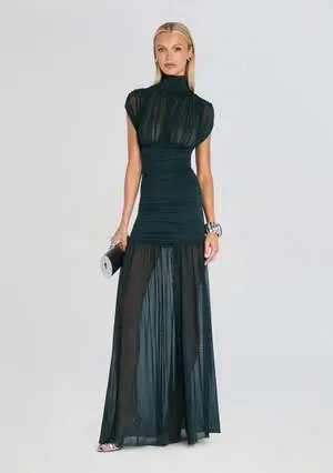 SEROYA Irit Mesh Maxi Dress - Evergreen