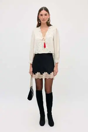 Rixo Ariah Mini Skirt With Lace Trim