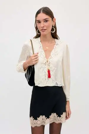 Rixo Ariah Mini Skirt With Lace Trim
