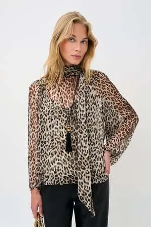 Rixo Rya Nina Leopard Print Long Sleeve Shirt