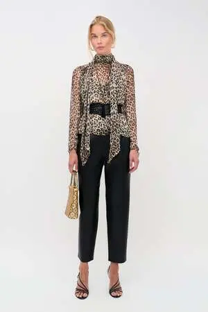 Rixo Rya Nina Leopard Print Long Sleeve Shirt