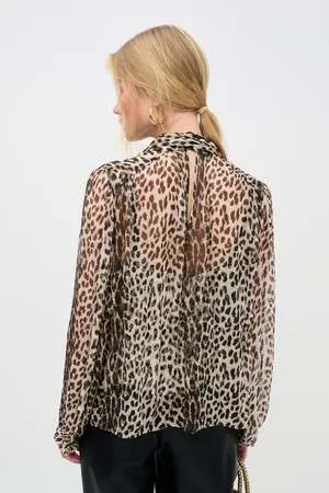 Rixo Rya Nina Leopard Print Long Sleeve Shirt