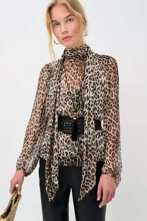 Rixo Rya Nina Leopard Print Long Sleeve Shirt