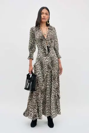 Rixo Rosanna Nina Leopard Print Maxi Dress - Brown